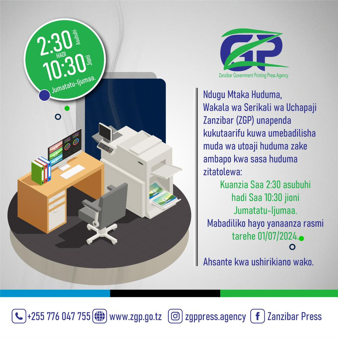 Zanzibar Government Printing Press Agency – Zanzibar Government ...